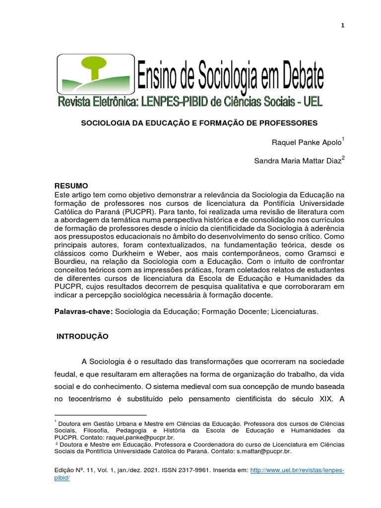 02APOLO Raquel Panke - DIAZ Sandra Maria Mattar. Sociologia Da Educacao ...