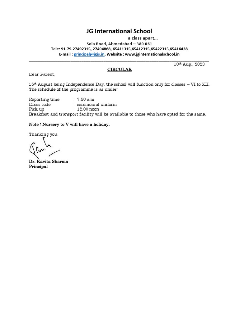 Circular For Independence Day | PDF