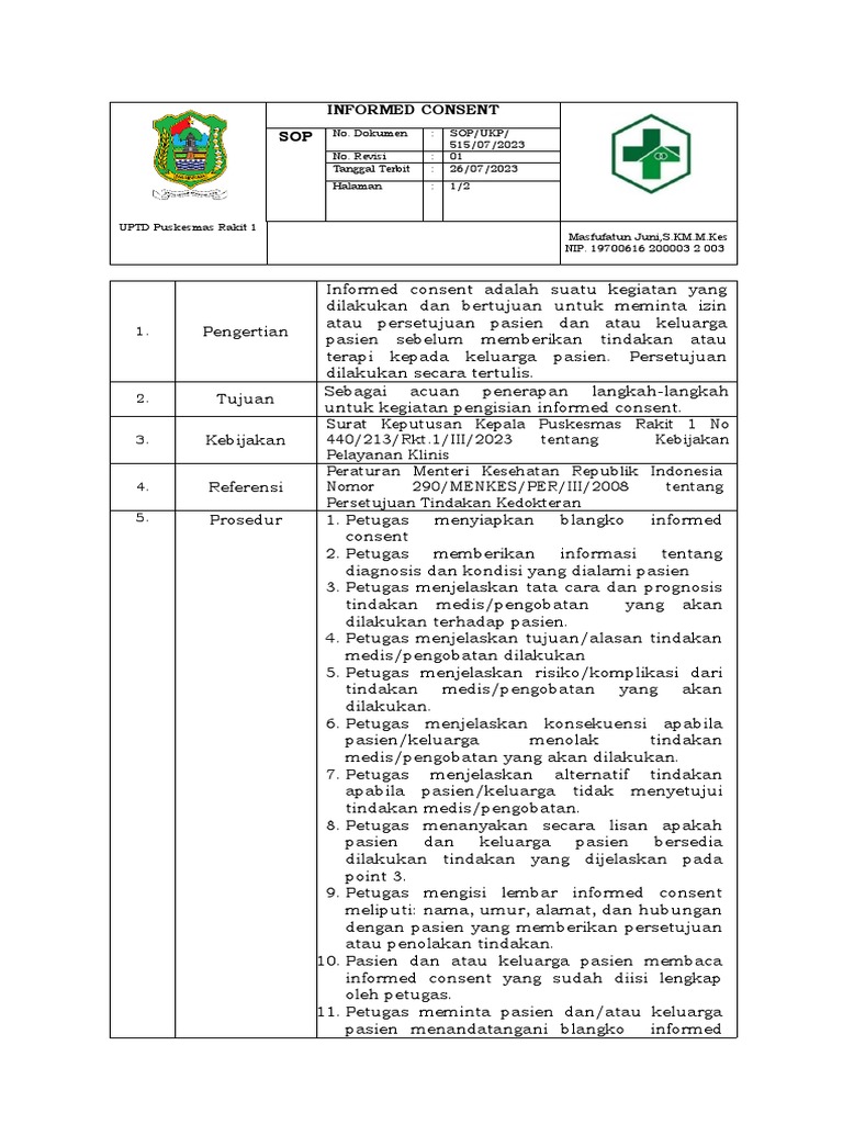 3.1.1.b.SOP INFORMED CONSENTT Rakit 1 | PDF | Pengembangan Diri