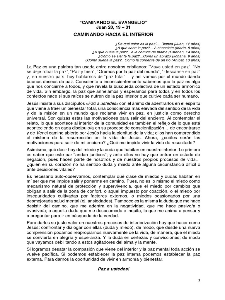 Juan 20 19 31 Caminando El Evangelio PDF La Resurrecci n De