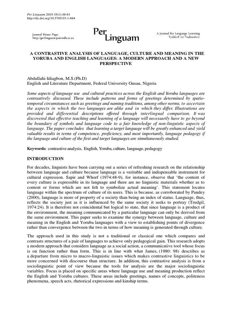 A Contrastive Analysis of Language Culture and Mea | PDF