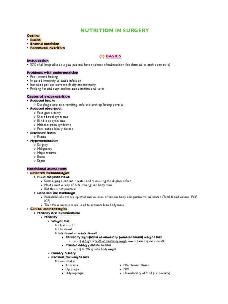 Nutrition in Surgery | PDF | Weight Loss | Malnutrition