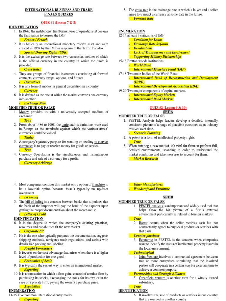International Business and Trade Quizzes | PDF | Strategic Management ...