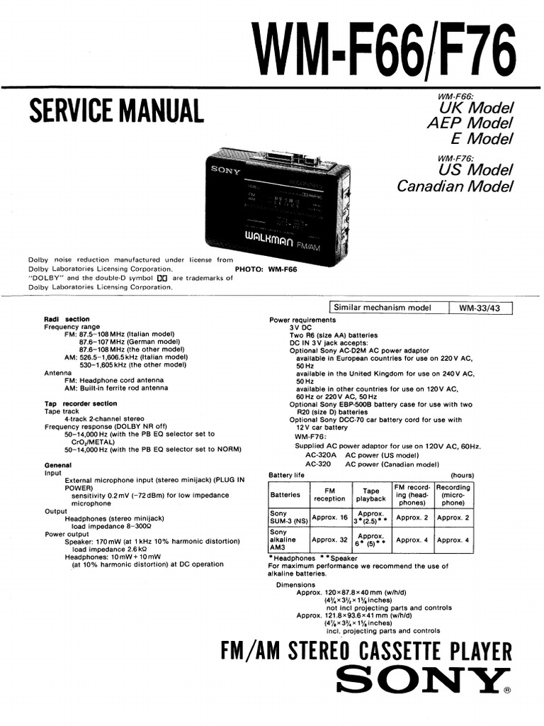 Sony wm-f66 f76 | PDF