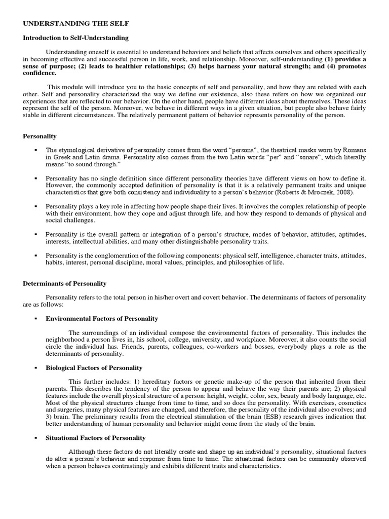 Lesson 1 UTS | PDF | Extraversion And Introversion | Self Concept