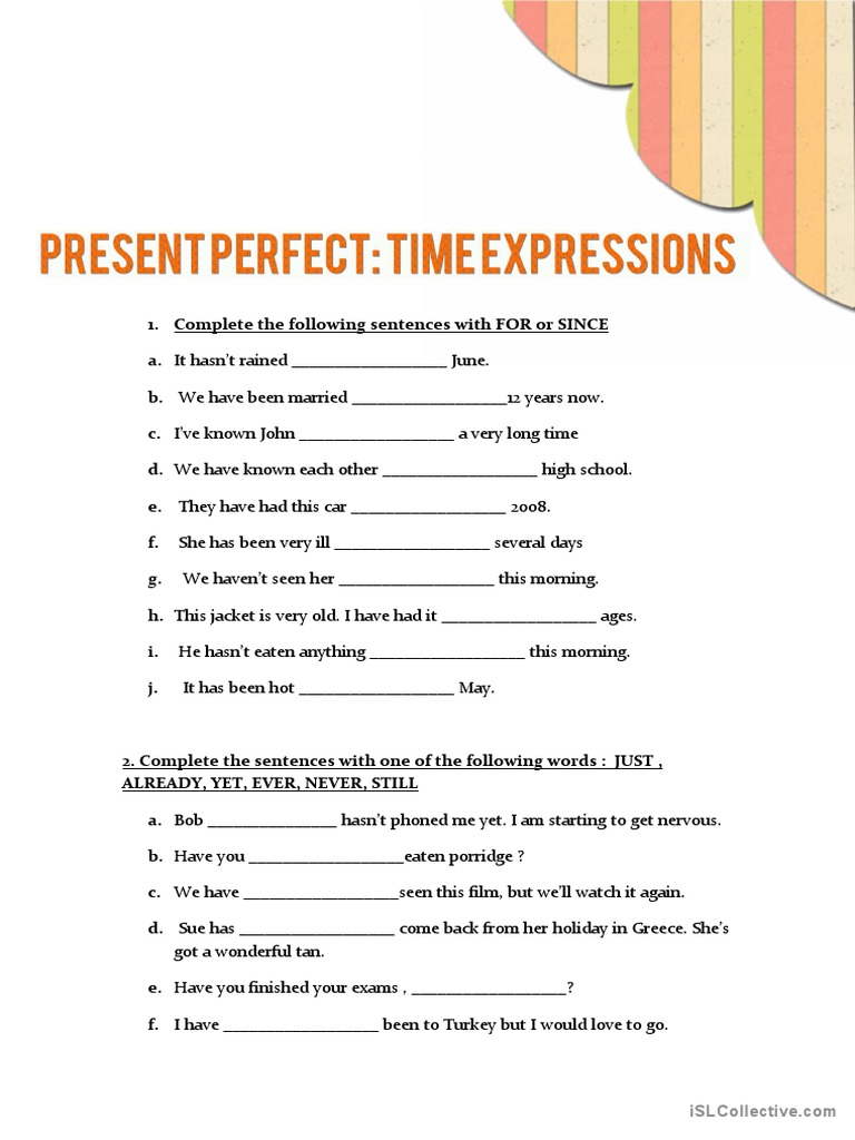 Present Perfect - Time Expressions 2 | PDF | Language Arts & Discipline