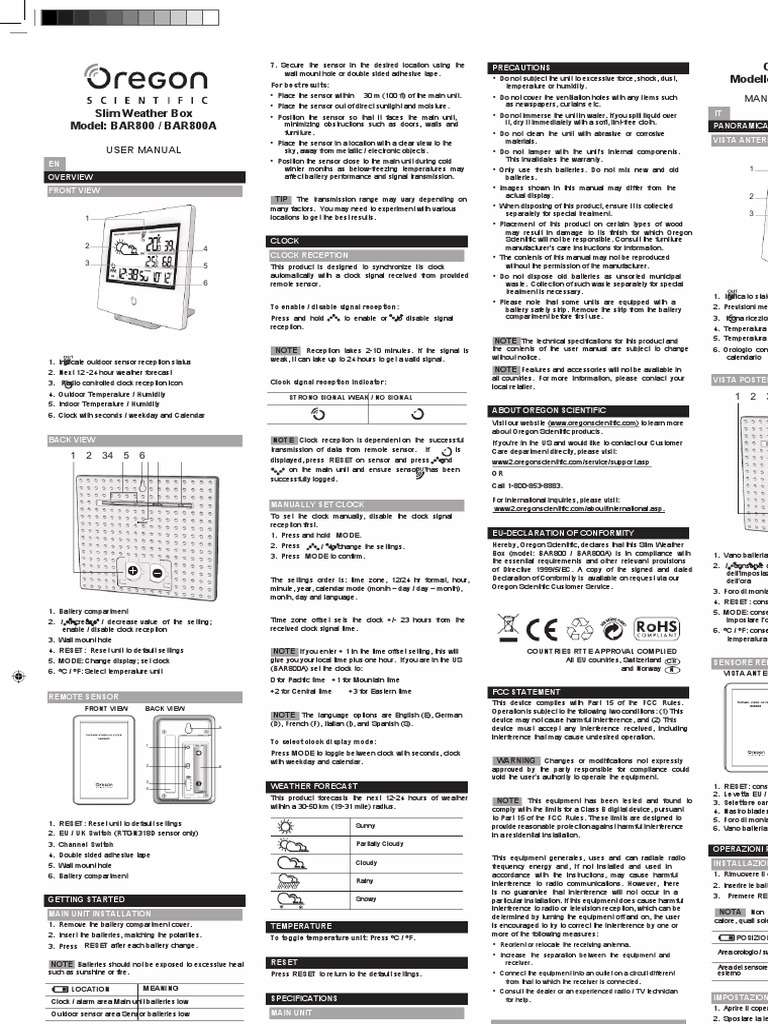 User Manual Oregon Scientific OS Air (English - 2 Pages) | PDF