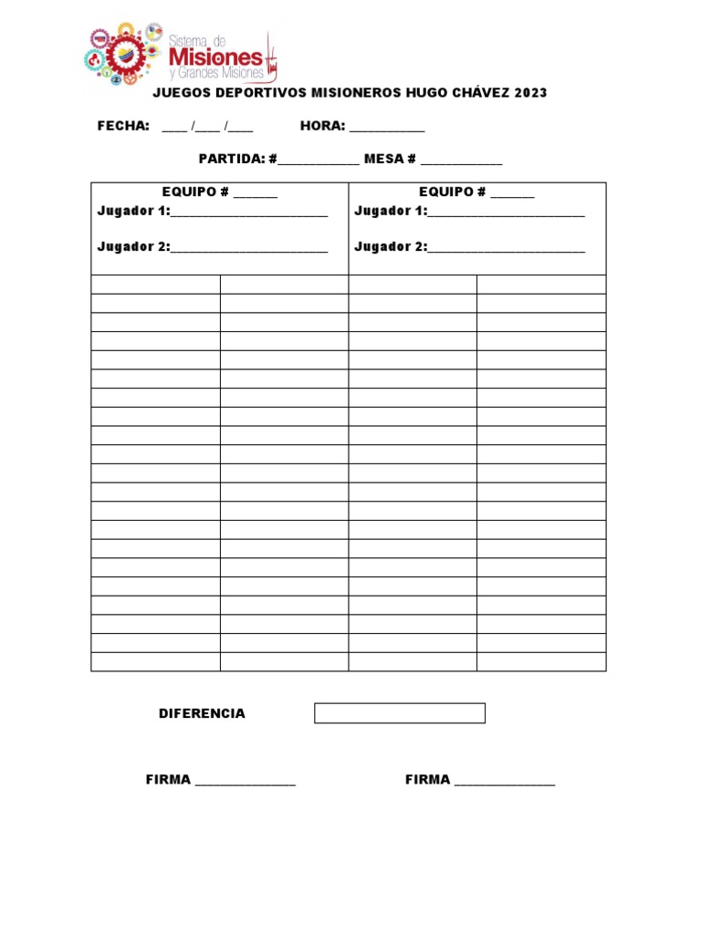Planilla Oficial Domino | PDF