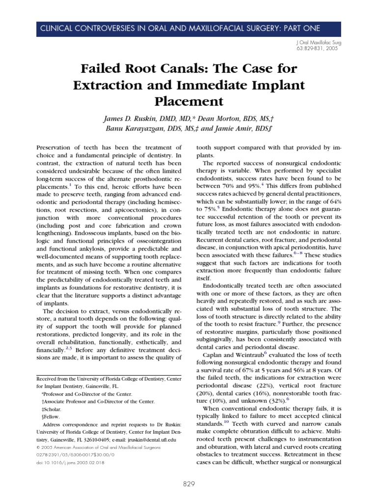 Failed Root Canals The Case for Extraction and Immediate Implant ...