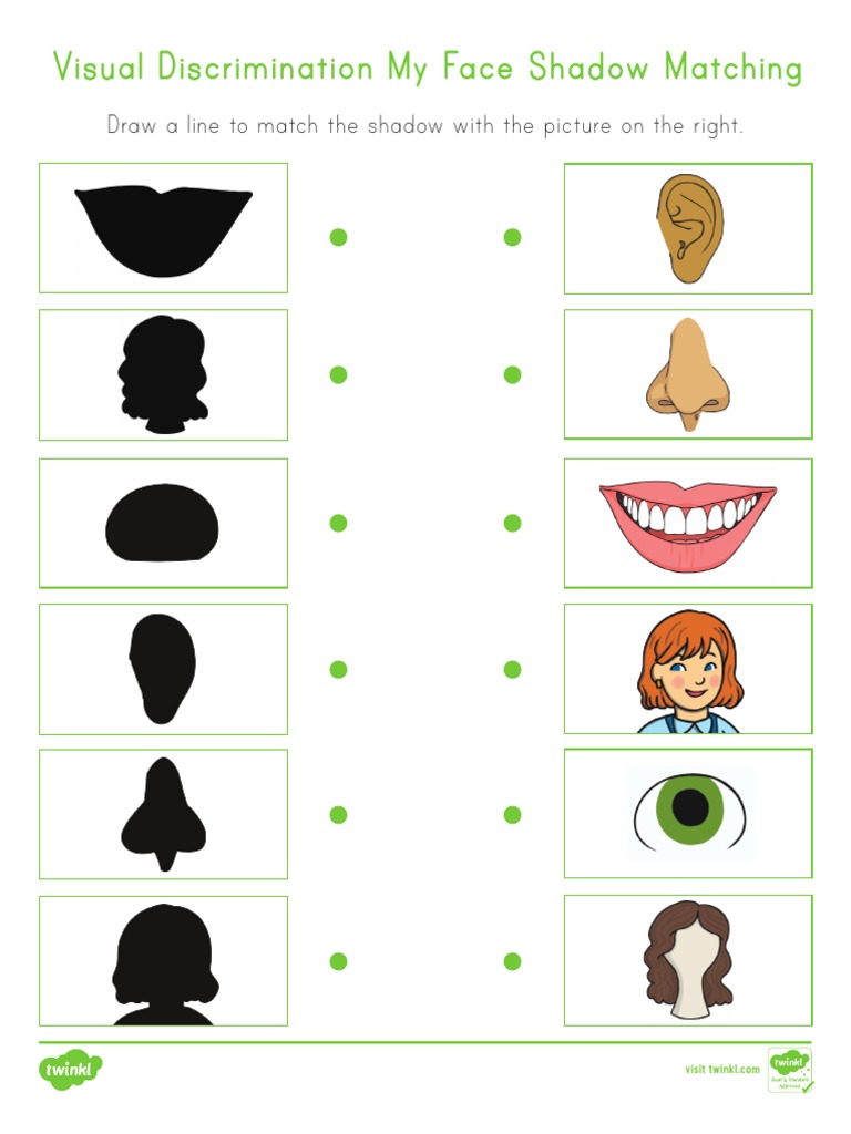 Visual Discrimination My Face Shadow Matching: Draw A Line To Match The ...