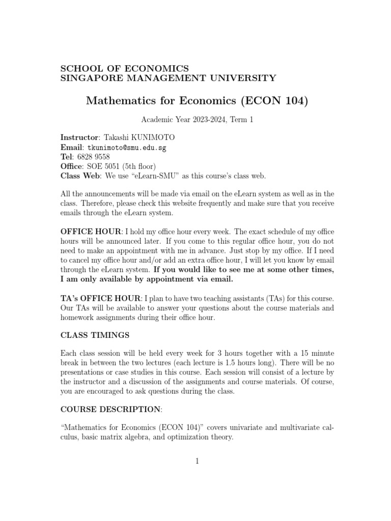 Econ104 Takashi Kunimoto | PDF | Teaching Assistant | Academic Dishonesty