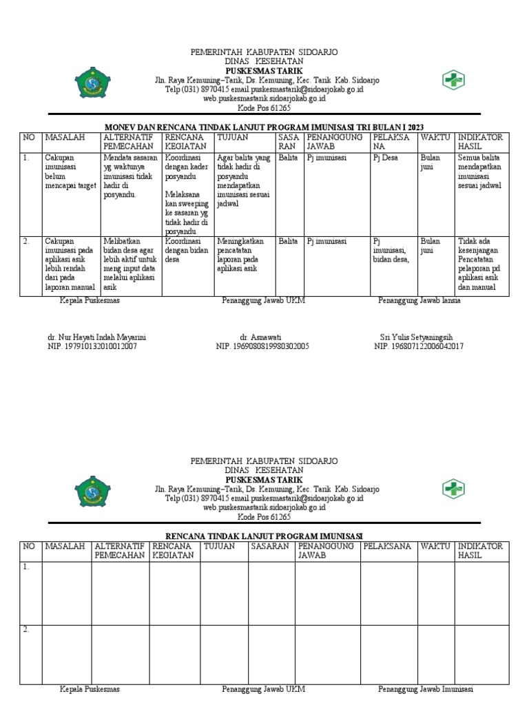 Rencana Tindak Lanjut Imunisasi | PDF
