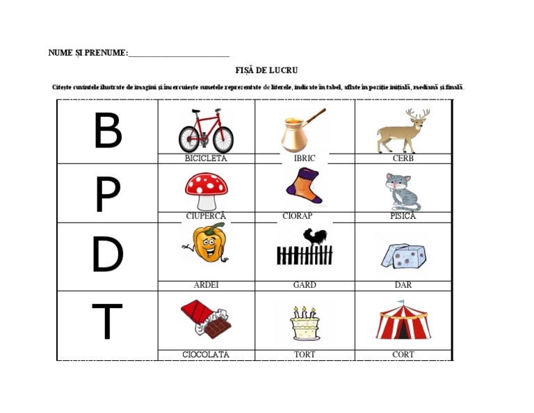 Fișă de Lucru - Litere B, P D, T | PDF