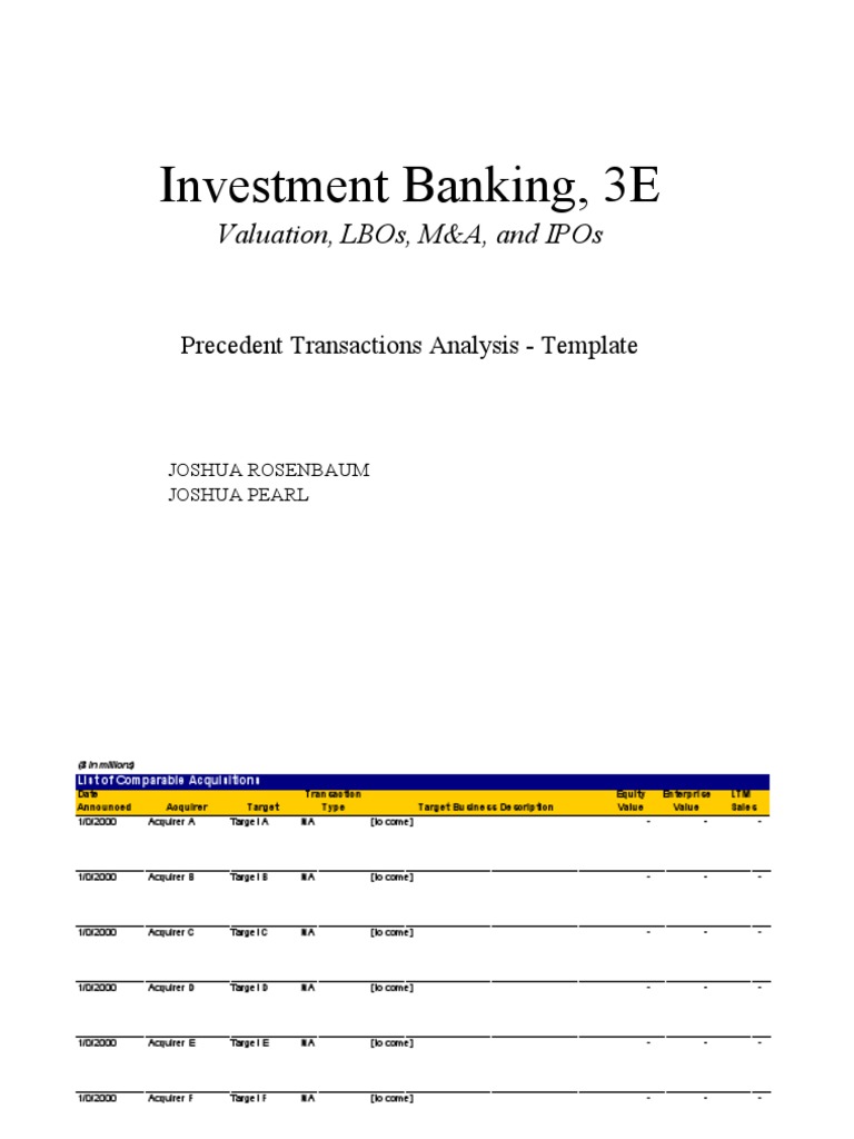 Precedent Transaction Analysis Template | PDF