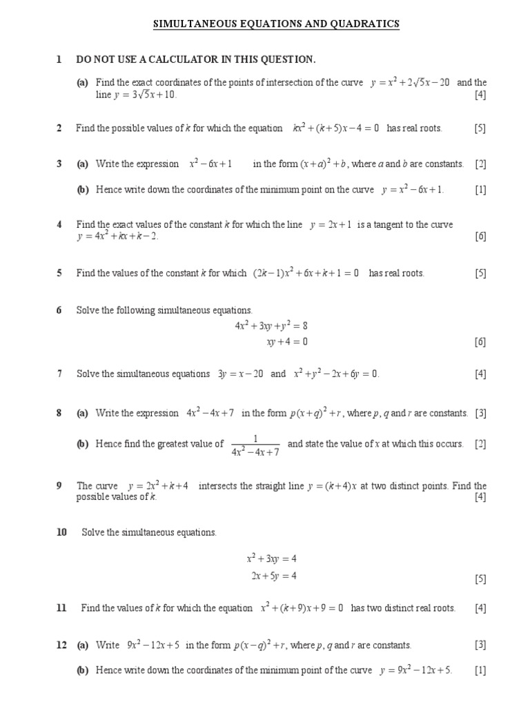 Solving Simultaneous Equations and Quadratics | PDF