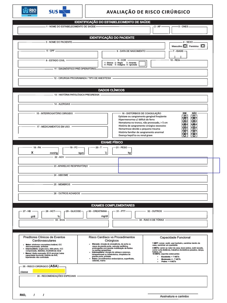 SMS035 Formulario Risco Cirurgico | PDF | Insuficiência cardíaca | Hipertensão