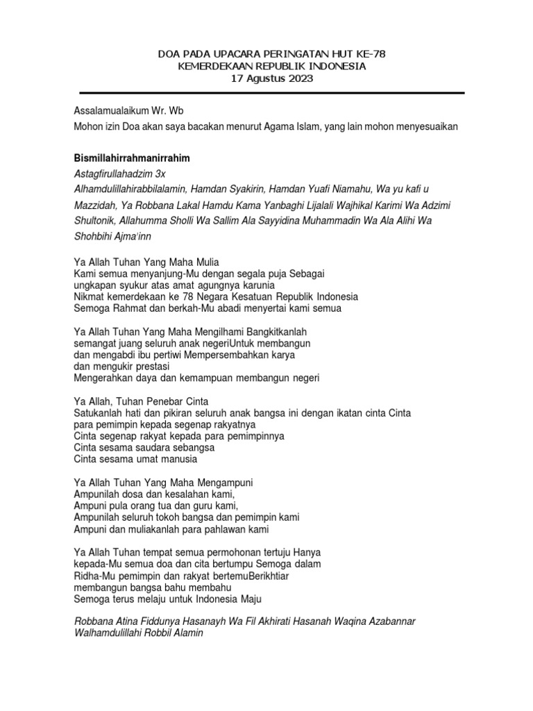 Doa HUT Ke-78 Kemerdekaan RI | PDF | Agama & Spiritualitas