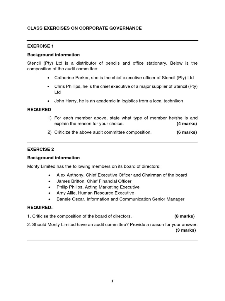Corporate Governance Exercises | PDF