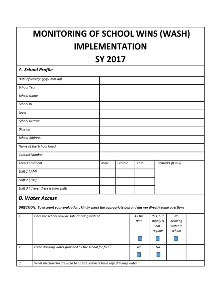 Monitoring Tool For The School Wins Wash | PDF