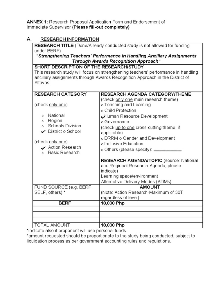 Annex 1. Application Form and Endorsement of Immediate Supervisor | PDF
