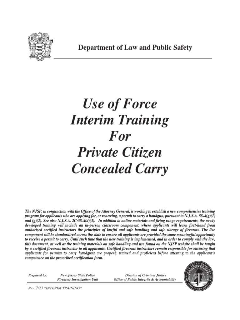 New Jersey: Use of Force Interim Training For Private Citizen Concealed Carry | PDF | Arrest ...