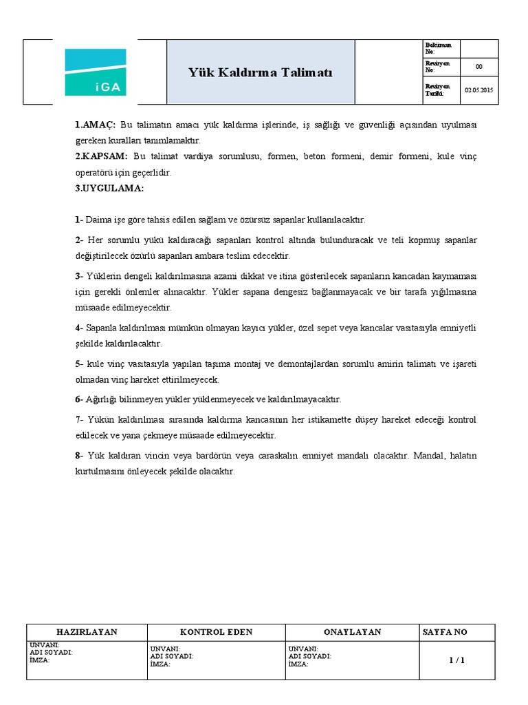 T08.Yük Kaldırma Talimatı | PDF