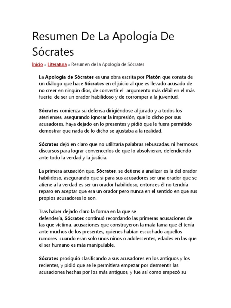 Resumen De La Apología De Sócrates | PDF