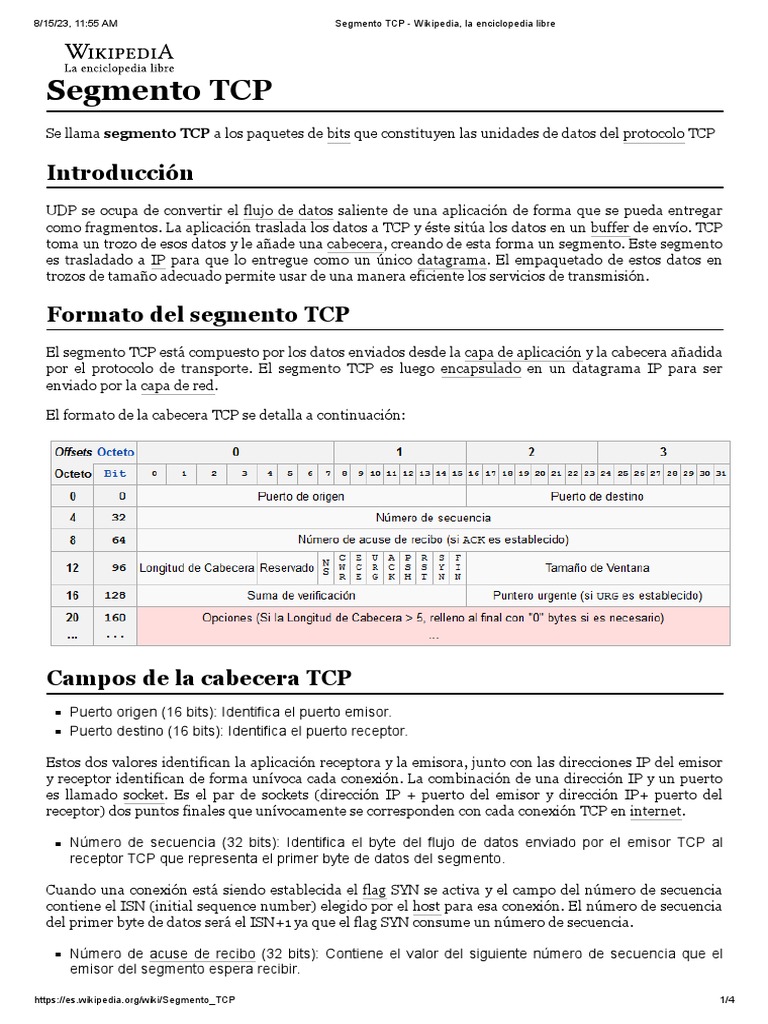 Segmento TCP - Wikipedia, La Enciclopedia Libre | PDF | Protocolo de Control de Transmisión ...