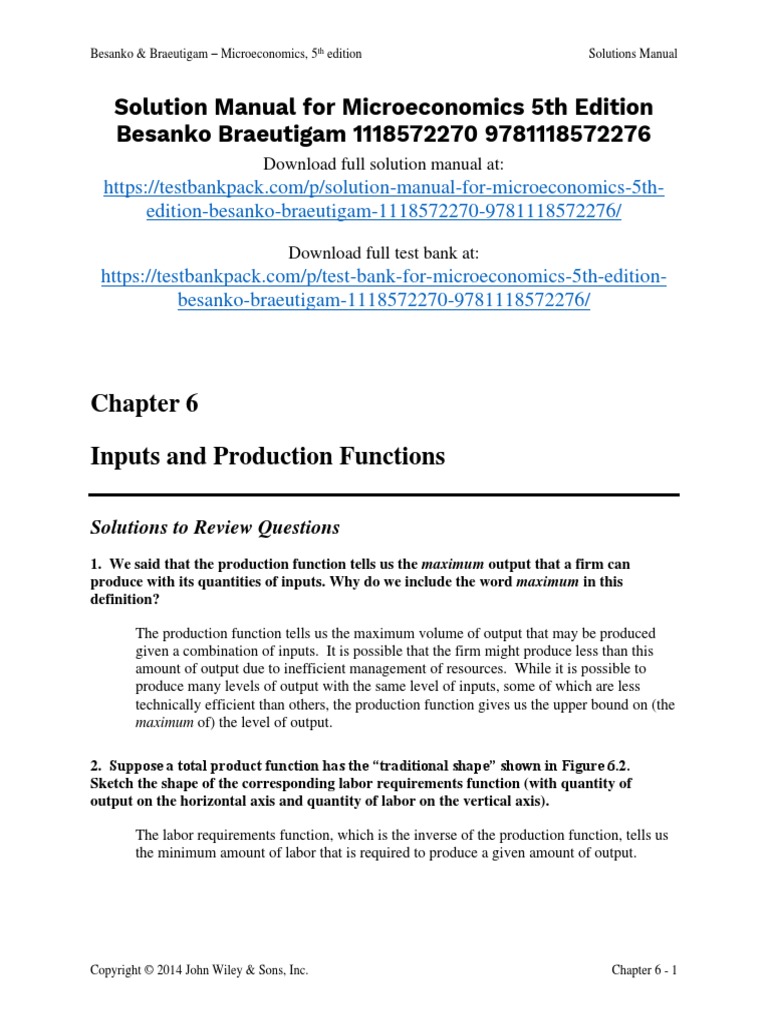 Microeconomics 5th Edition Besanko Solutions Manual Download | PDF
