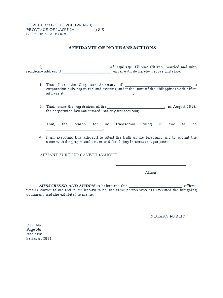 Affidavit of No Business Transactions | PDF