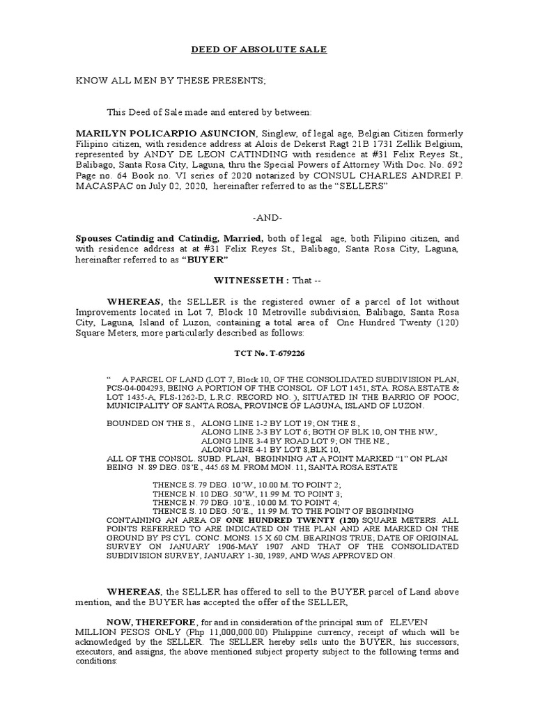Deed of Sale - Template | PDF