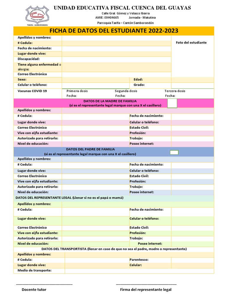 Ficha de Datos Del Estudiante 2022-2023 | PDF | Salud y bienestar