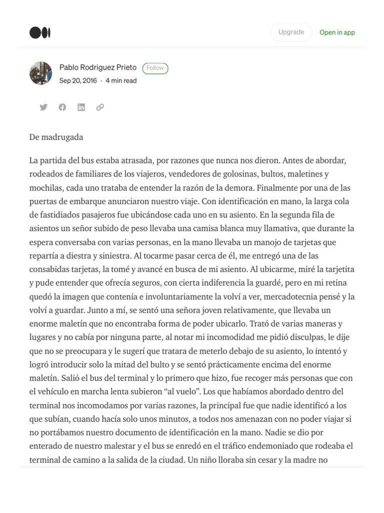 De Madrugada. La Partida Del Bus Estaba Atrasada, Por - by Pablo Rodriguez Prieto - Medium | PDF