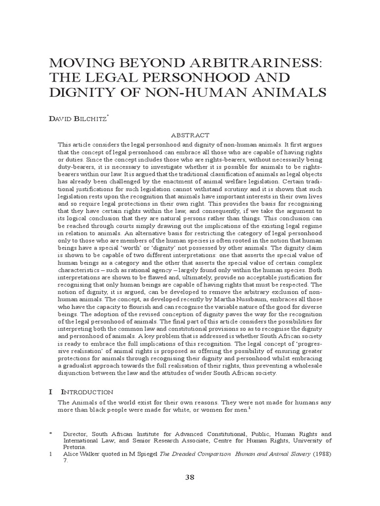 MOVING bEYOND ARbITRARINESS THE LEGAL PERSONHOOD AND DIGNITY OF NON ...