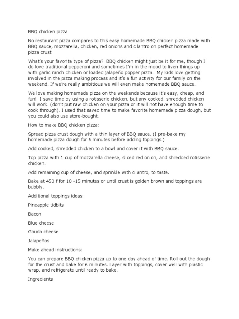 BBQ Chicken Pizza | PDF | Pizza | European Cuisine