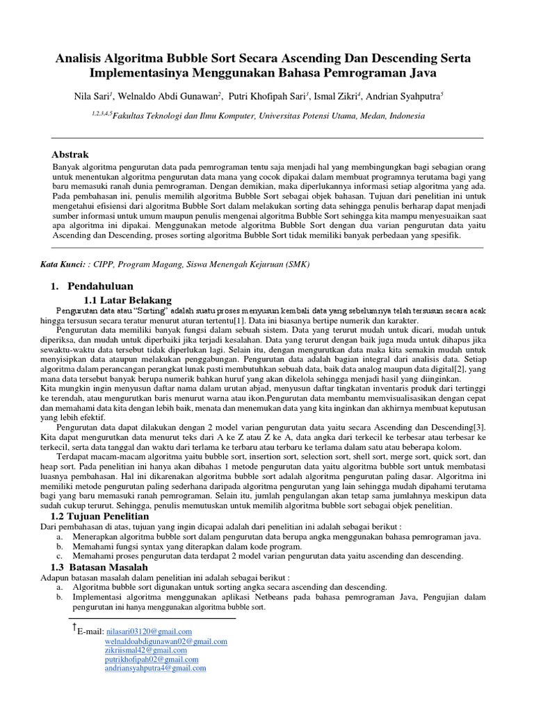 Analisis Algoritma Bubble Sort Secara Ascending Dan Descending Serta ... Analisis Algoritma Bubble Sort Secara Ascending Dan Descending Serta ...