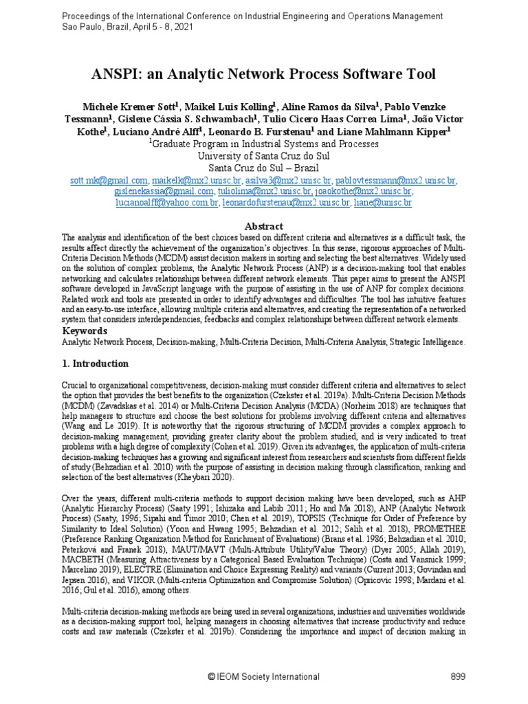 ANSPI: An Analytic Network Process Software Tool | PDF