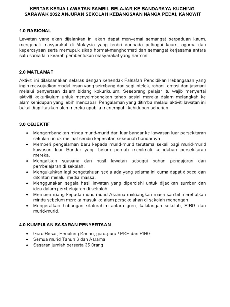 Kertas Kerja Lawatan Sambil Belajar | PDF