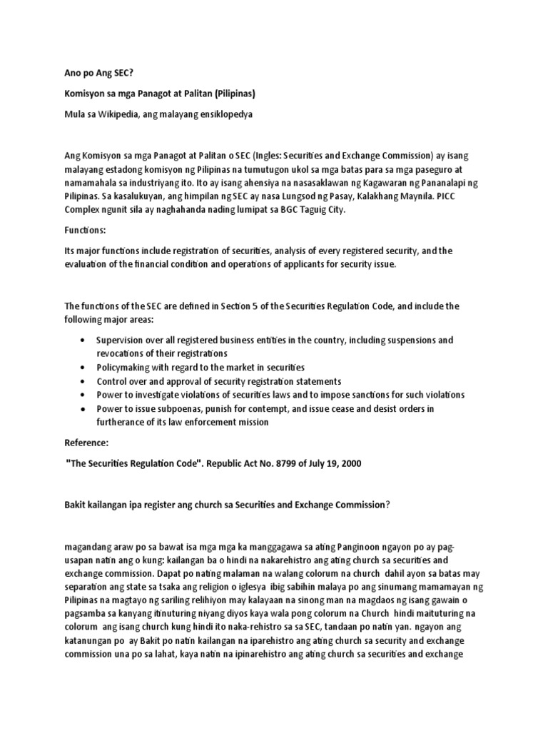Bakit Kailangan Ipa Register Ang Church Sa Securities and Exchange ...