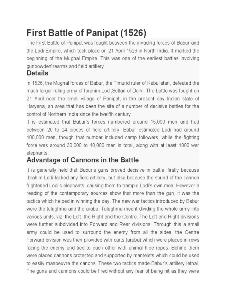 First Battle of Panipat | PDF | Warfare | Battles