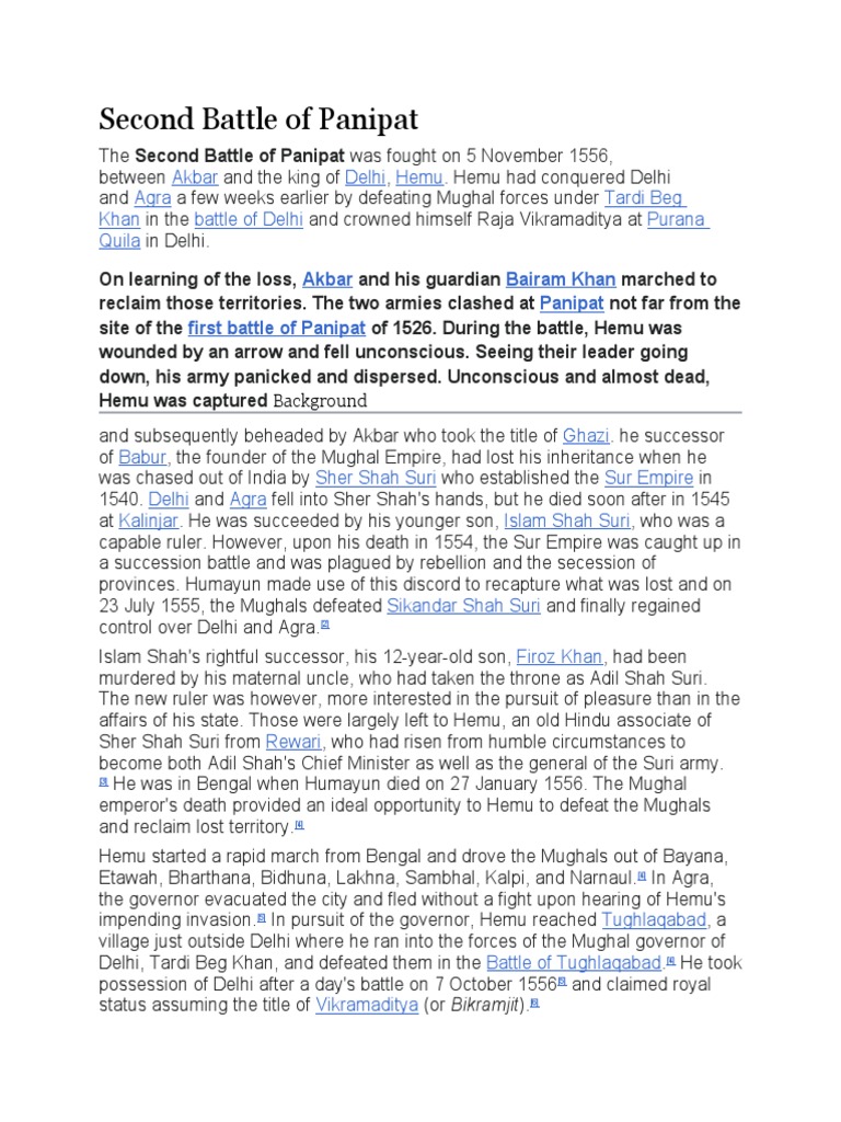 Second Battle of Panipat | PDF