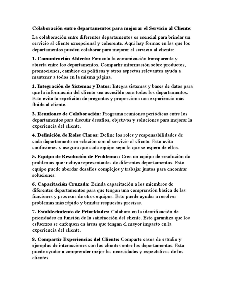 Colaboración Entre Departamentos para Mejorar El Servicio Al Cliente ...