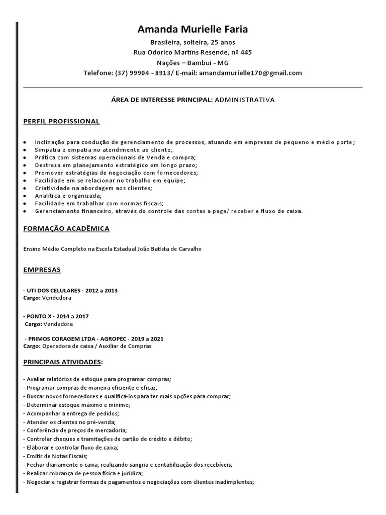 Curriculo Amanda Atualizado | PDF