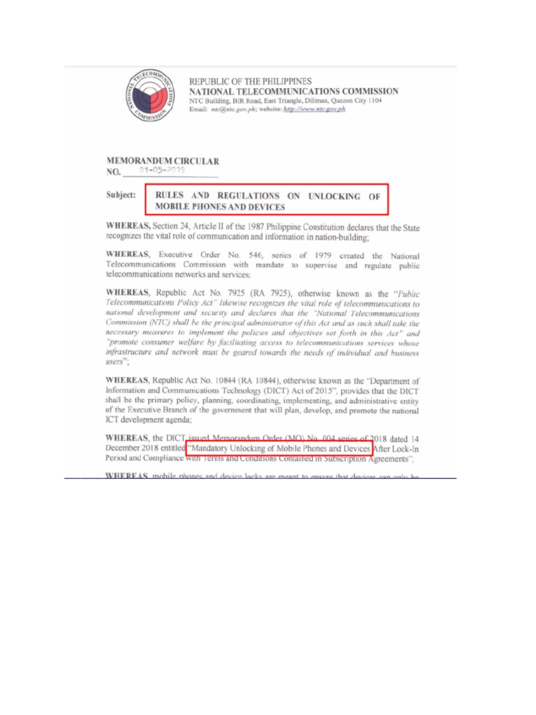 NTC Memorandum Circular 01-05-2019 | PDF