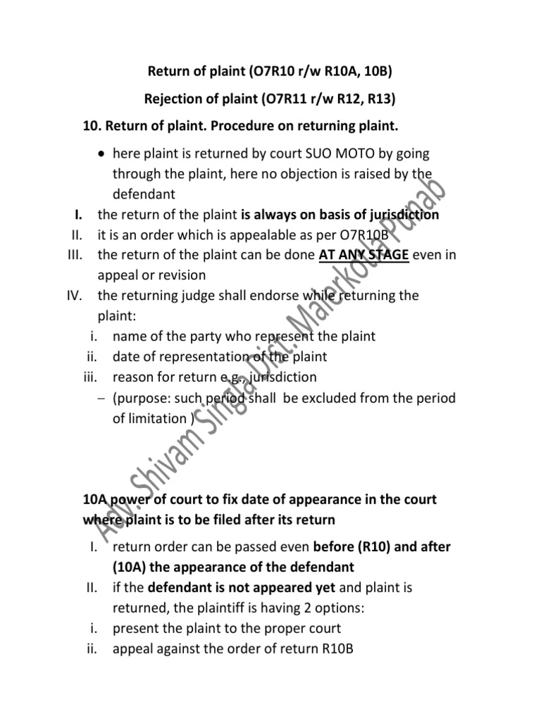 Order 7 Rule 10 and 11 | PDF