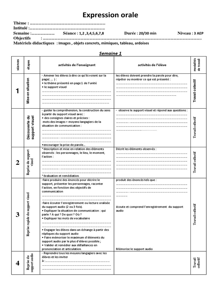 Fiche Type Expression Orale | PDF