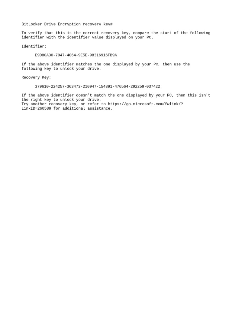 BitLocker Recovery Key | PDF