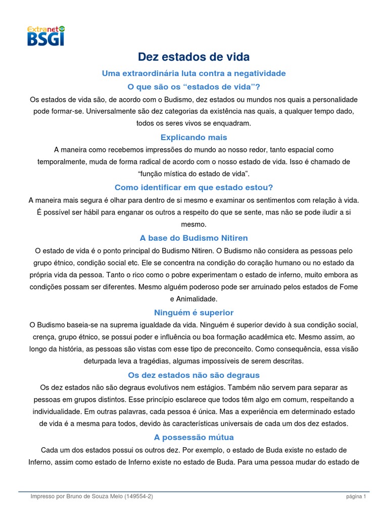 Dez Estados de Vida no Budismo | PDF | Vida | Estado