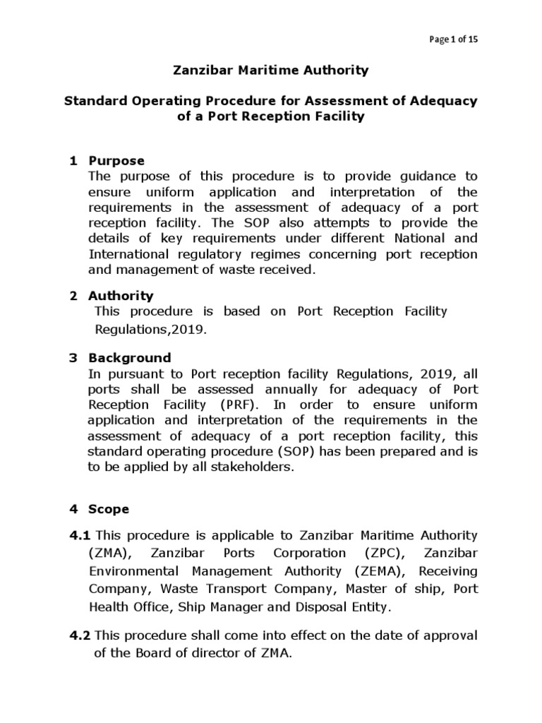 ZMA - Port Reception Facility Procedure | PDF