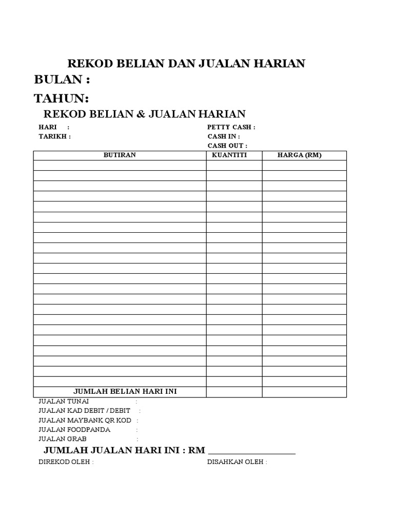 BORANG REKOD BELIAN DAN JUALAN PESERTA | PDF